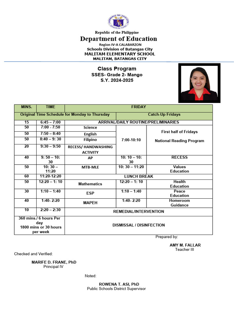 Proposed Grade 2 Sses Class Program Sy 2024 2025 | PDF | Educational ...