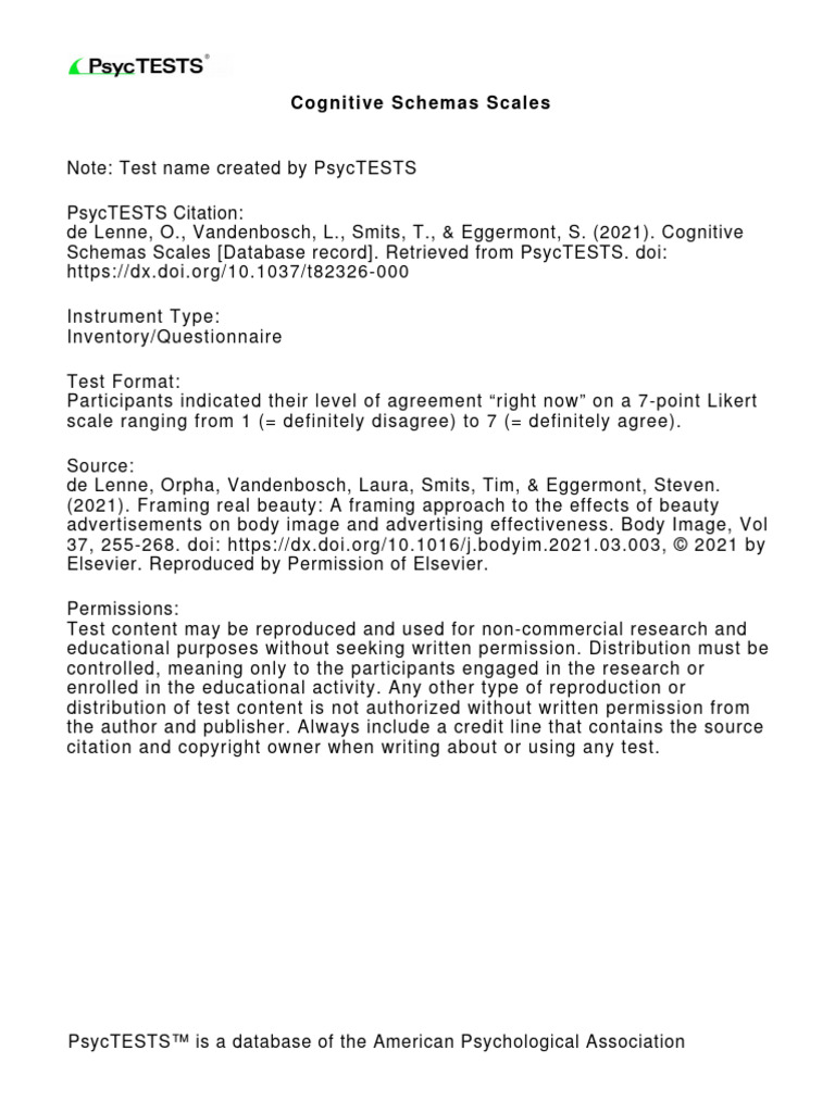 Cognitive Schemas Scales | PDF | Behavioural Sciences | Psychology