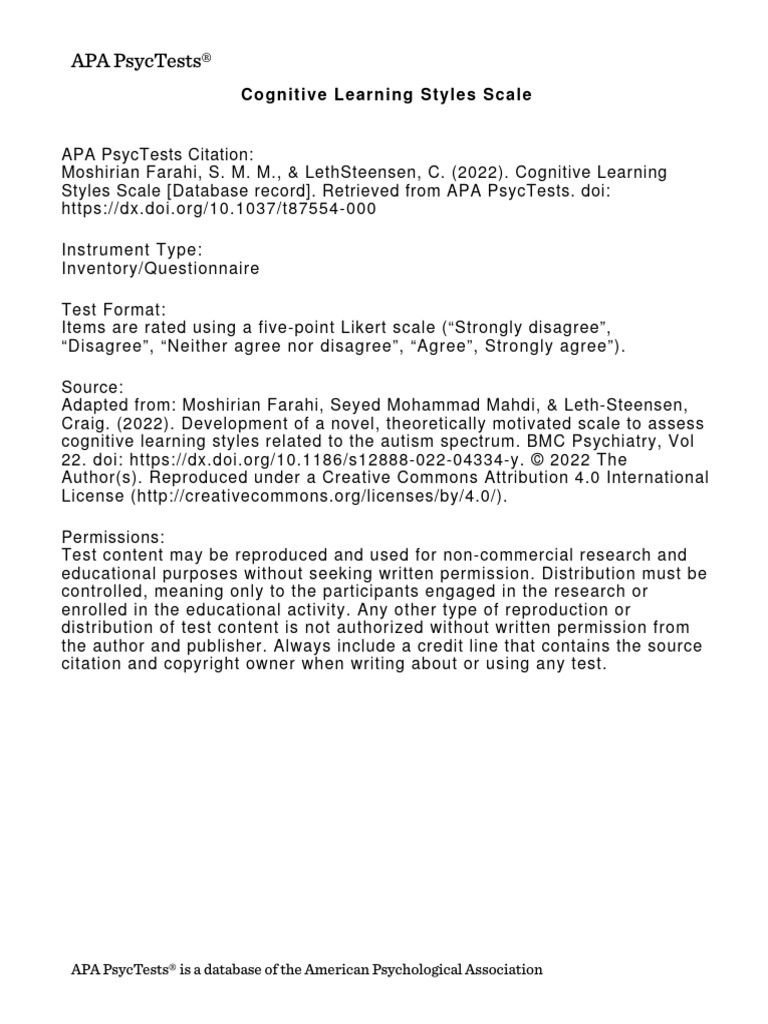 Cognitive Learning Styles Scale | PDF | Learning Styles | Learning
