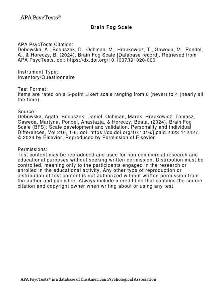Brain Fog Scale | PDF
