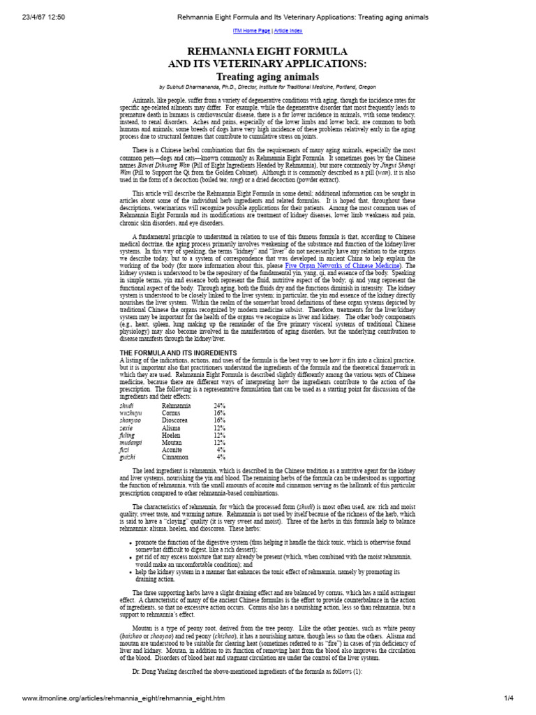 Rehmannia Eight Formula and Its Veterinary Applications - Treating ...