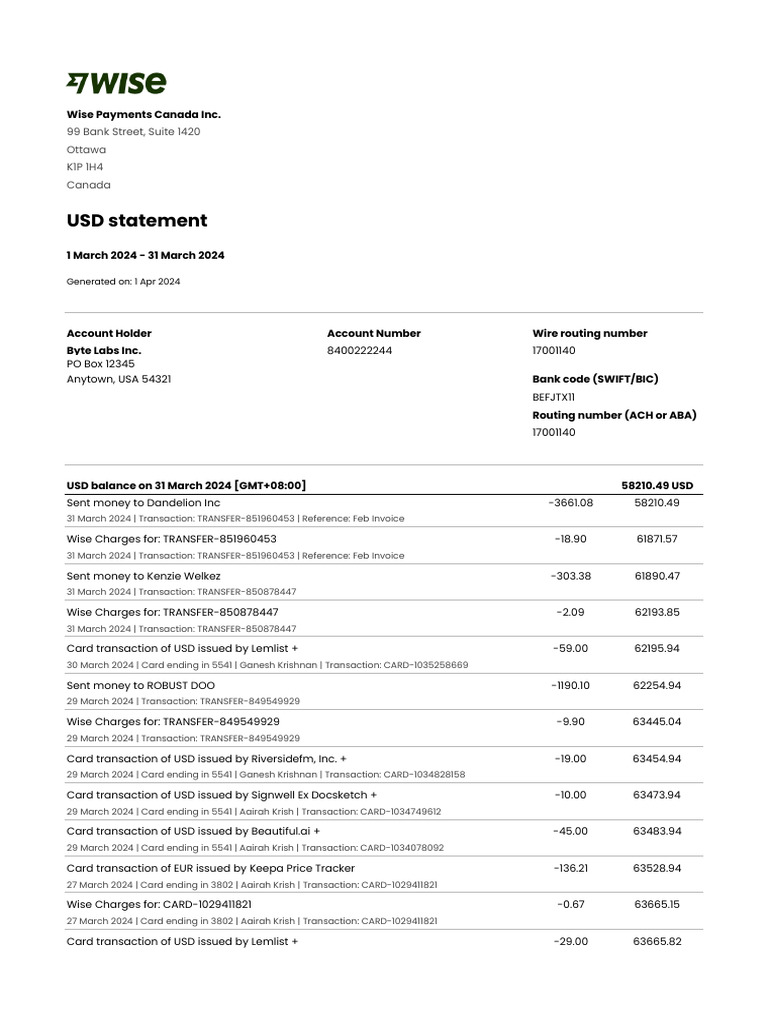 Byte Labs - Wise USD March | PDF | Services (Economics) | Financial ...