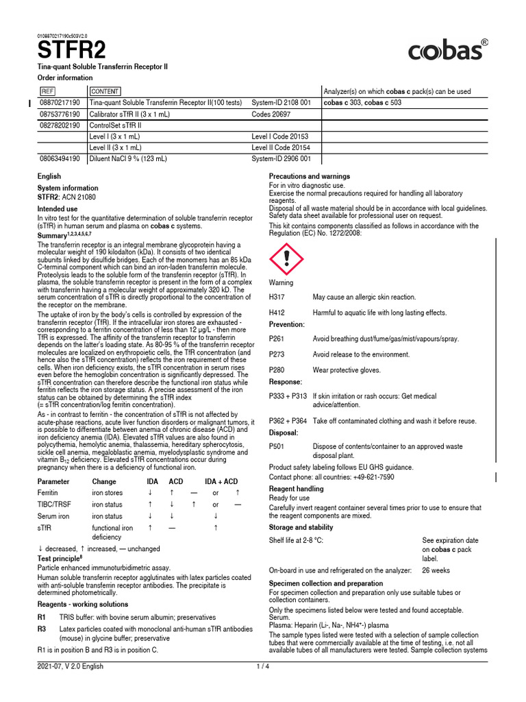 Lab Use: sTfR Test Guide | PDF | Detection Limit | Anemia