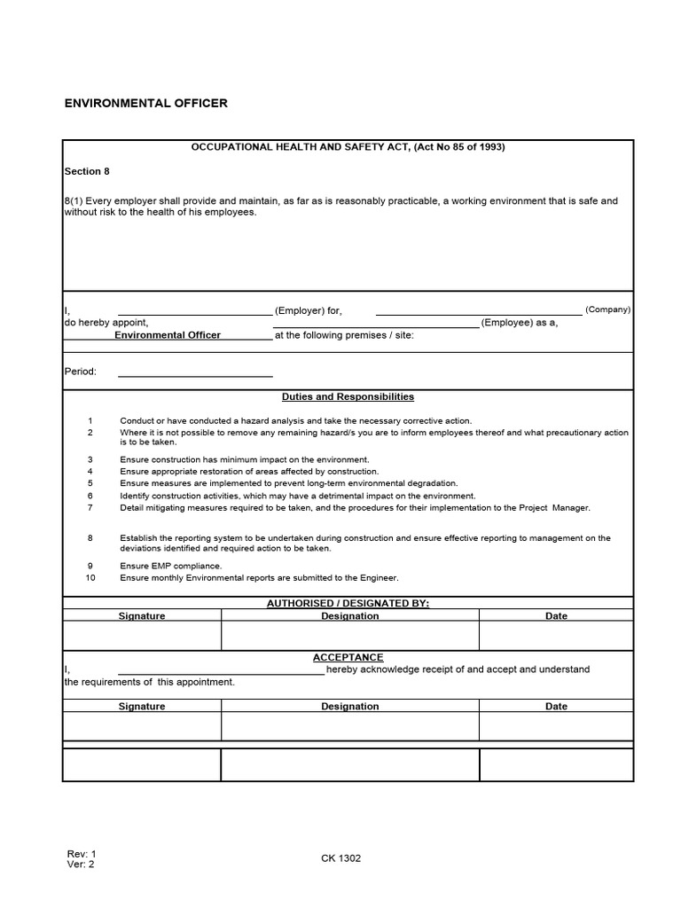 Environmental Officer Responsibilities | PDF
