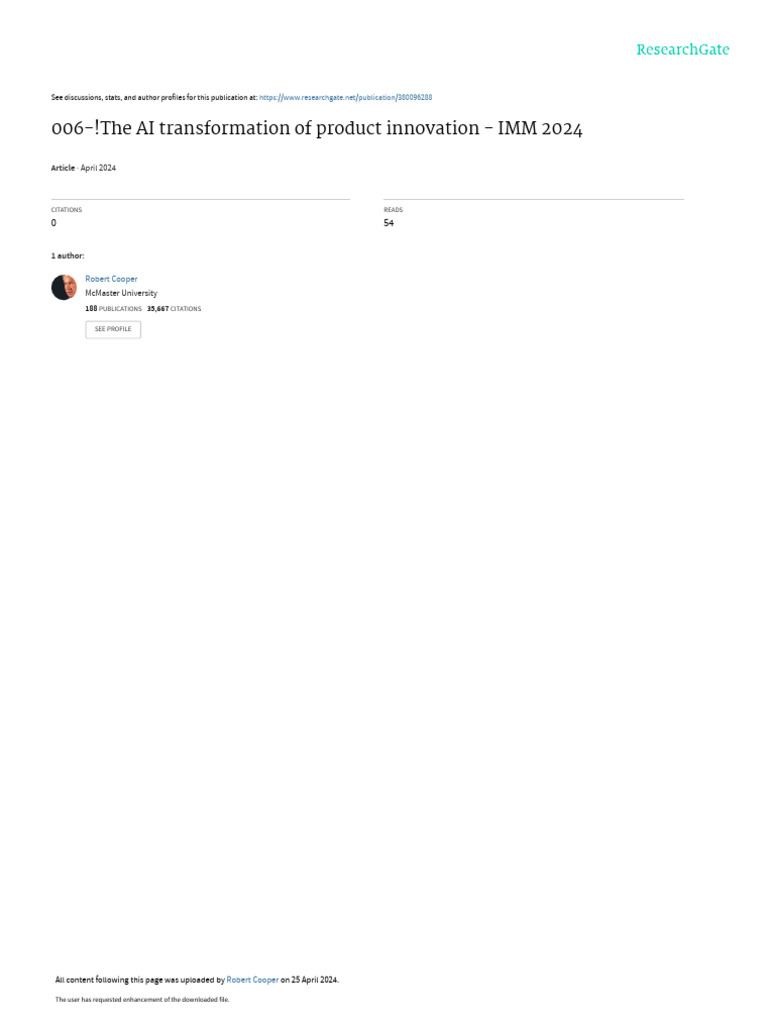 006 TheAItransformationofproductinnovation IMM2024 | PDF | Artificial ...