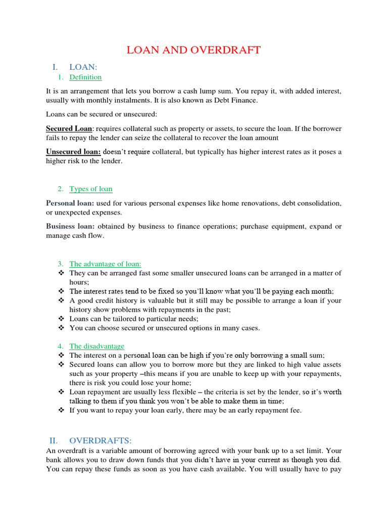 LOAN AND OVERDRAFT | PDF | Loans | Unsecured Debt