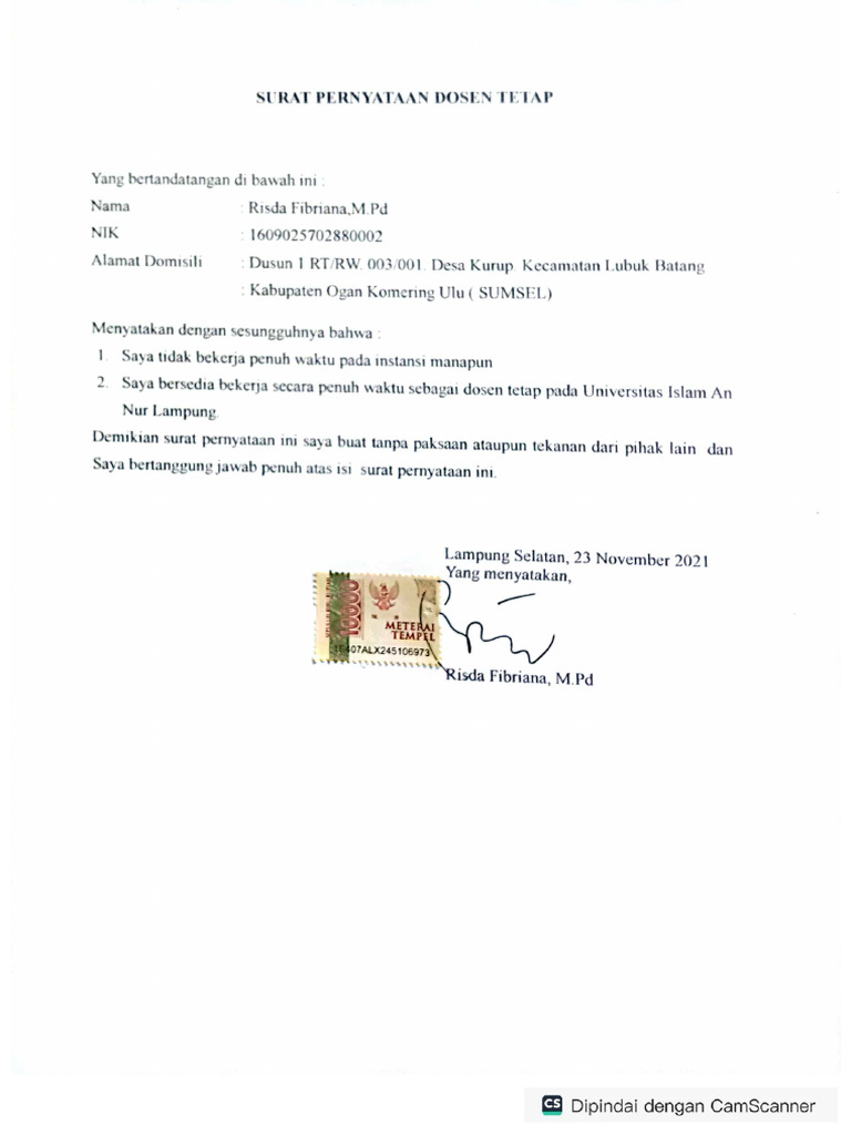 Surat Pernyataan Dosen Tetap | PDF Surat Pernyataan Dosen Tetap | PDF
