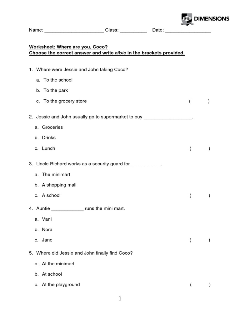 Where Are You, Coco Worksheet | PDF | Language Arts & Discipline