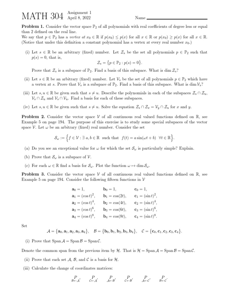 Assignment 1 Pdf Linear Subspace Polynomial