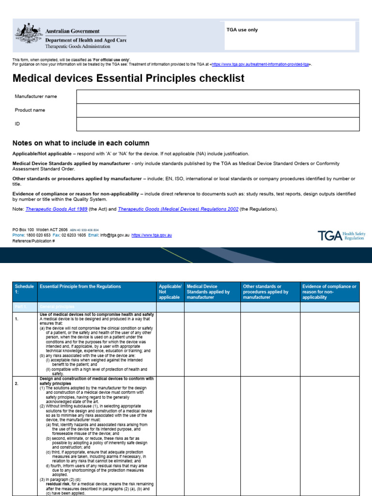 Essential Principles Checklist Medical Devices | PDF | Medical Device ...