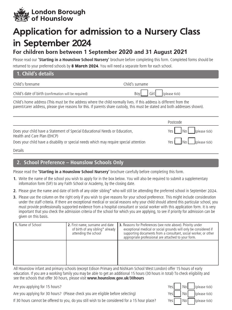 Nursery Application Form Editable Version 2024 | PDF | Caregiver ...