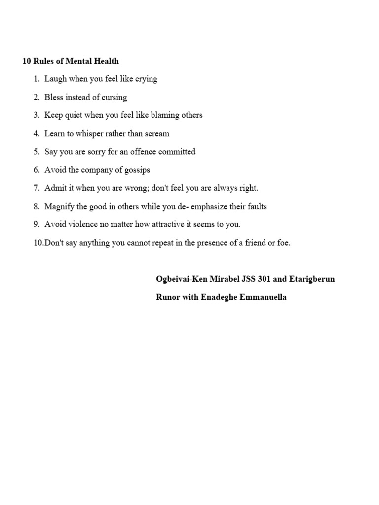 10 Essential Mental Health Rules | PDF | Self-Improvement