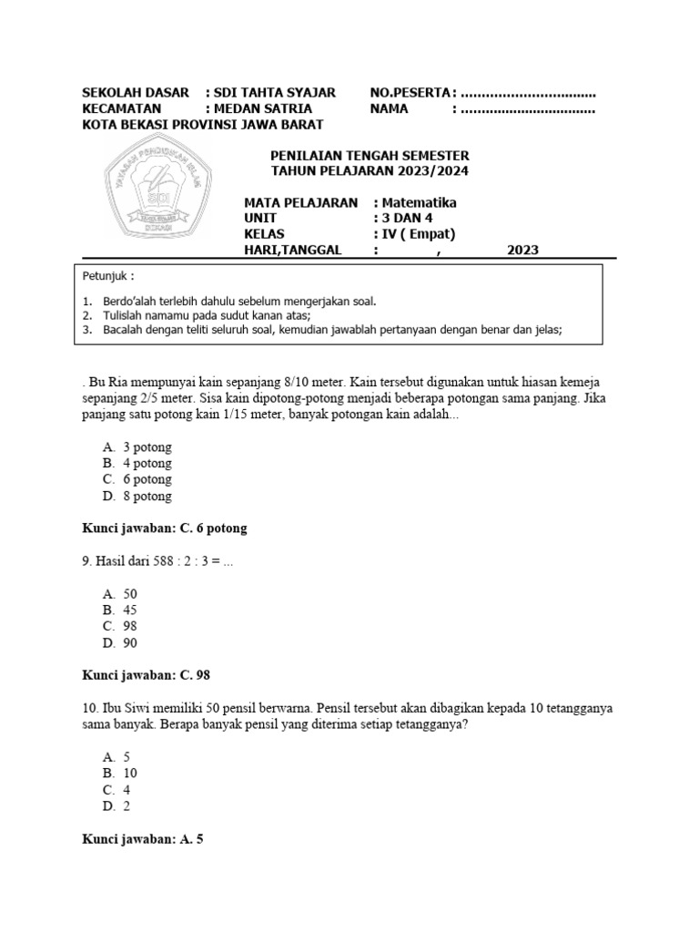 Contoh Soa KLS 4 Unit 3 Dan 4 | PDF