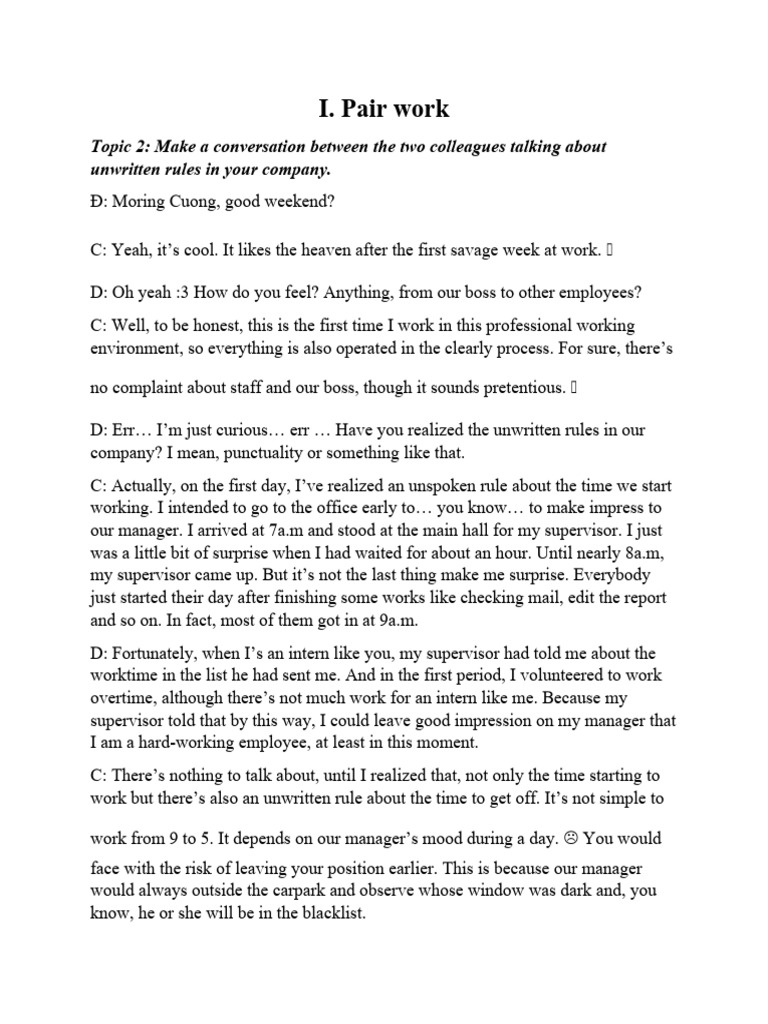 Preparation For The Final Speaking Test (Pair Work) | PDF | Internship ...