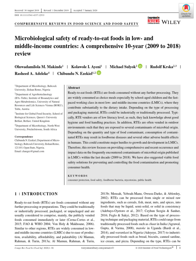 Microbiological Safety of Ready-To-Eat Foods in Low-And Middle-Income Countries: A Comprehensive ...
