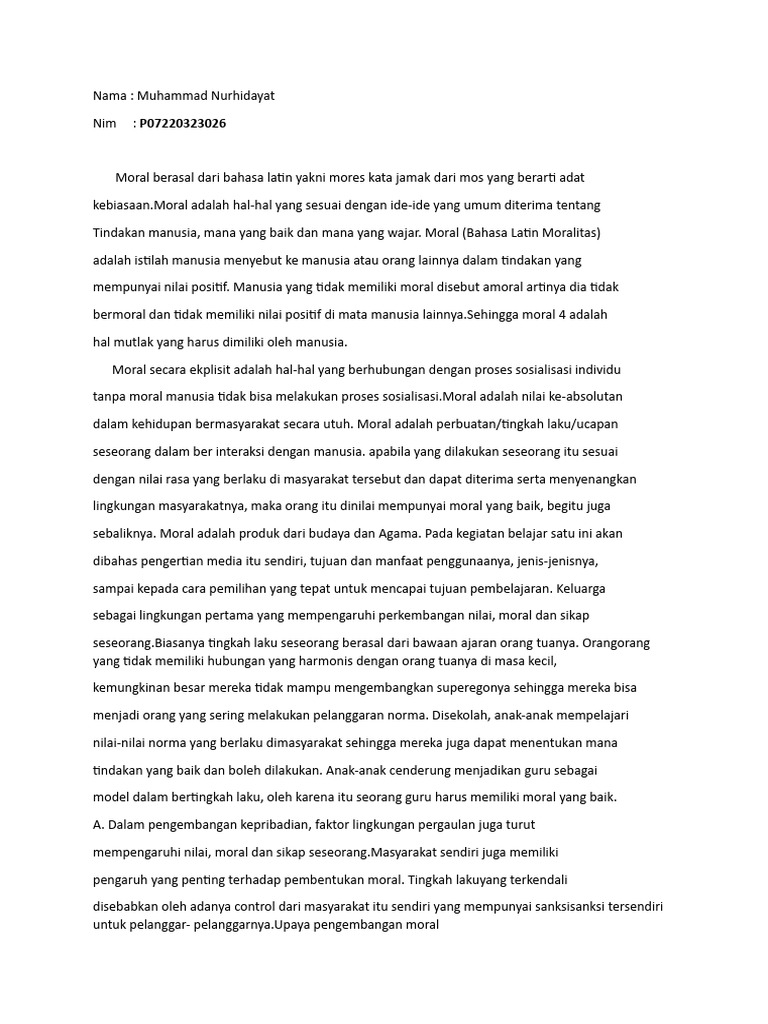 26 - Muhammad Nurhidayat - Usbjj Paser Tugas Moral Dan Akhlak (2 | PDF