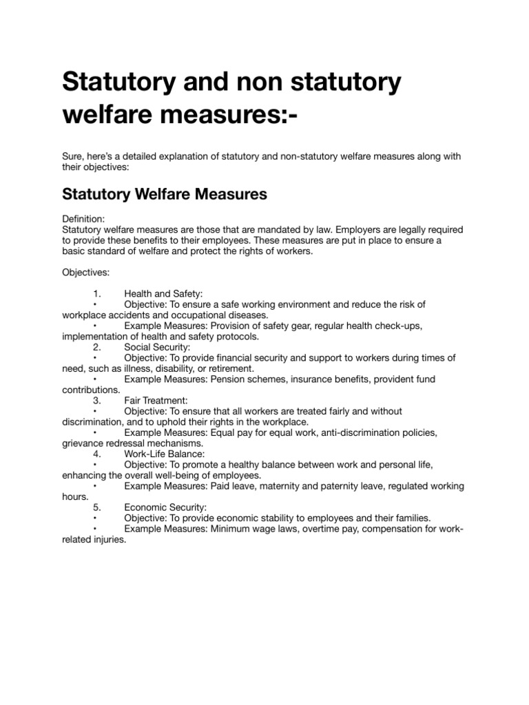 Statutory and Non Statutory Welfare Measures | PDF | Welfare | Employment