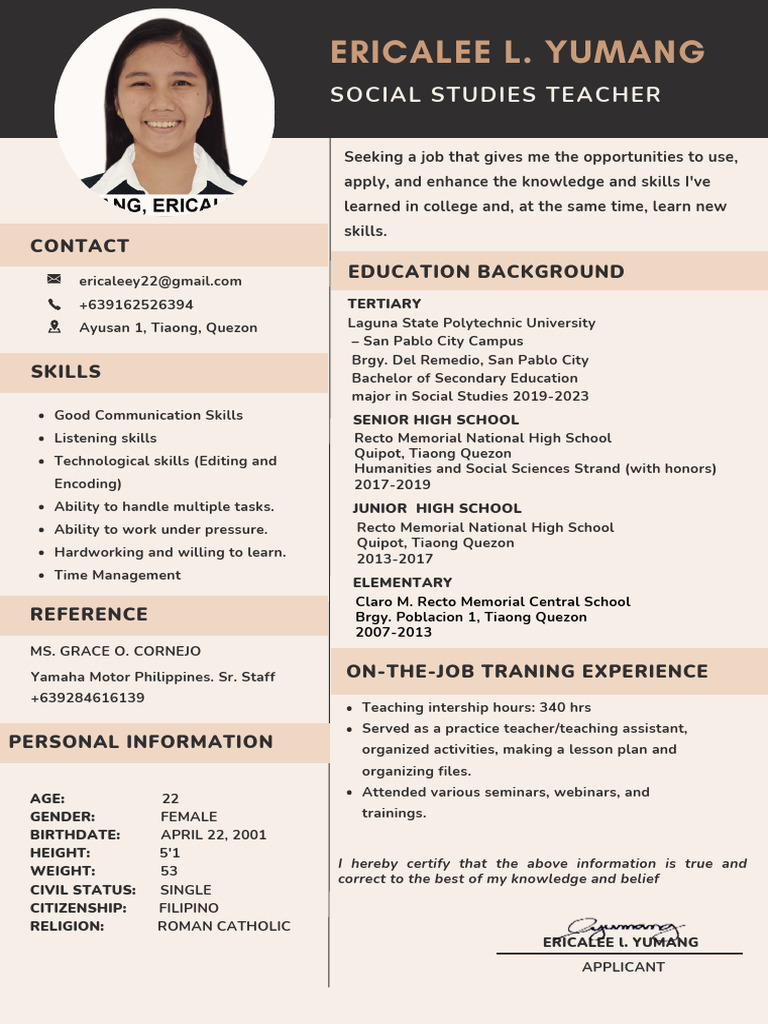 yumang-ericalee-resume | Download Free PDF | Teachers | Cognition