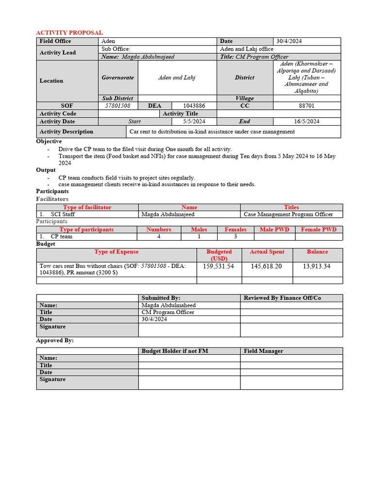Activity Proposal Template | PDF