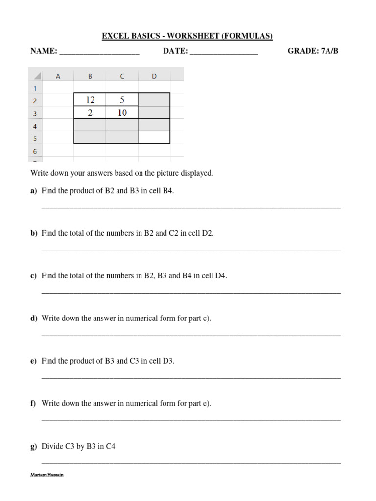 EXCEL BASICS Worksheet 1 | PDF