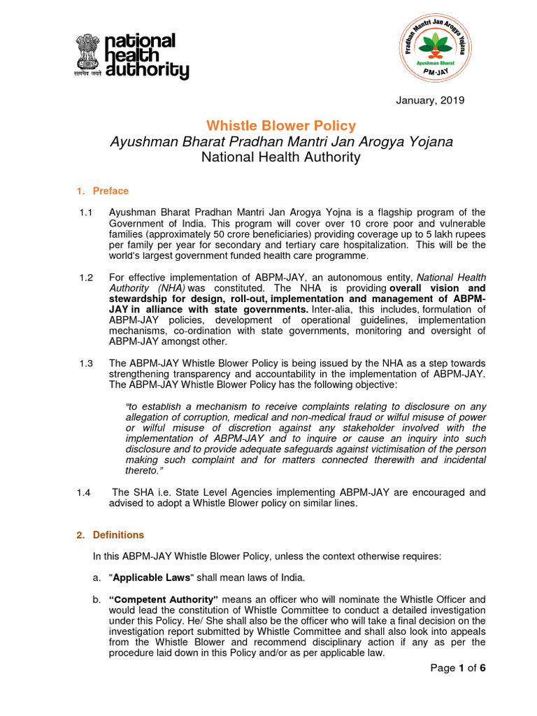 PM JAY Whistle Blower Policy | PDF | Discovery (Law) | Government