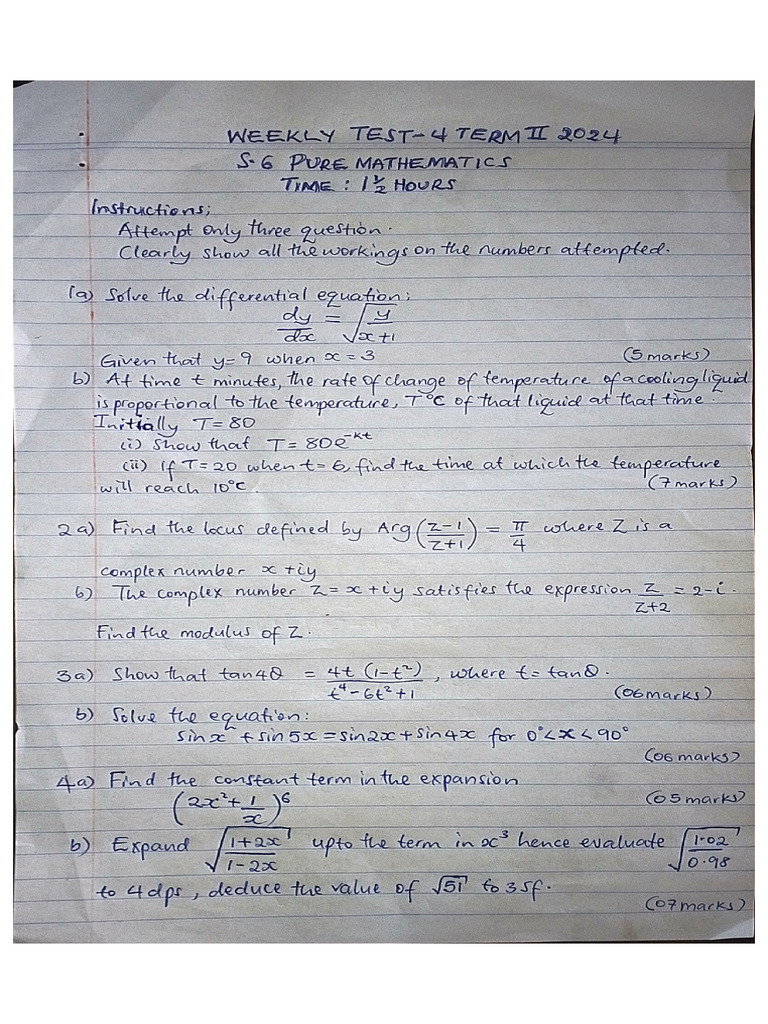 Math Paper 1 Test 4 | PDF