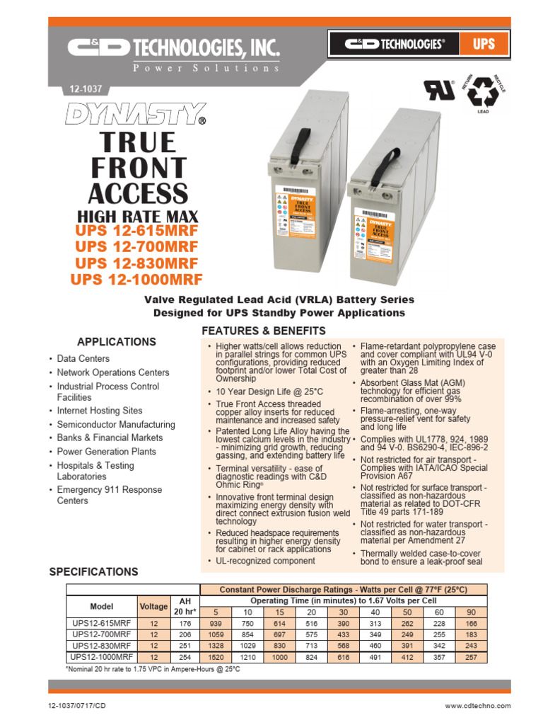 UPS-MRF True Front Data Sheet | PDF | Volt | Electricity