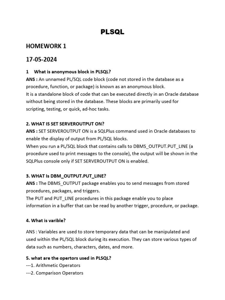 PLSQL Homework: Anonymous Blocks | PDF | Pl/Sql | Sql
