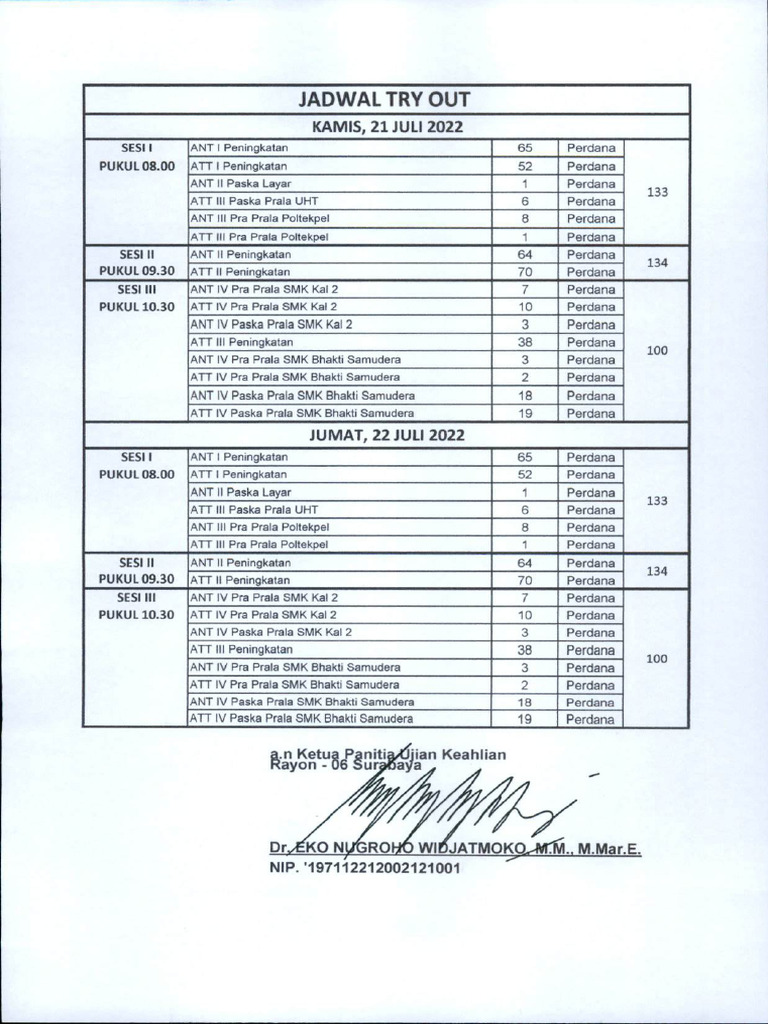 Jadwal Try Out & Ukp Periode Juli 2022 | PDF