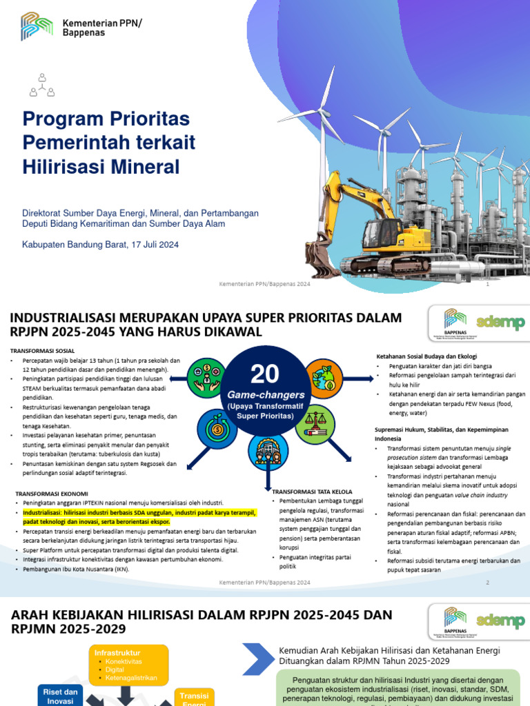 Program Prioritas Pemerintah Terkait Hilirisasi Mineral Dan Pengembangan SDM - Bappenas SDEMP ...