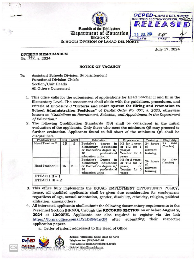 Notice of Vacancy (Head Teacher Ii and Iii) | PDF