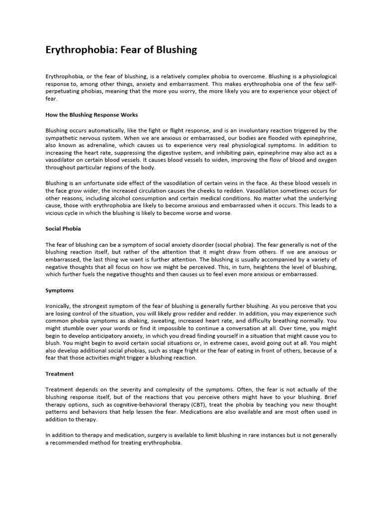 Fear of Blushing | PDF | Anxiety | Phobia