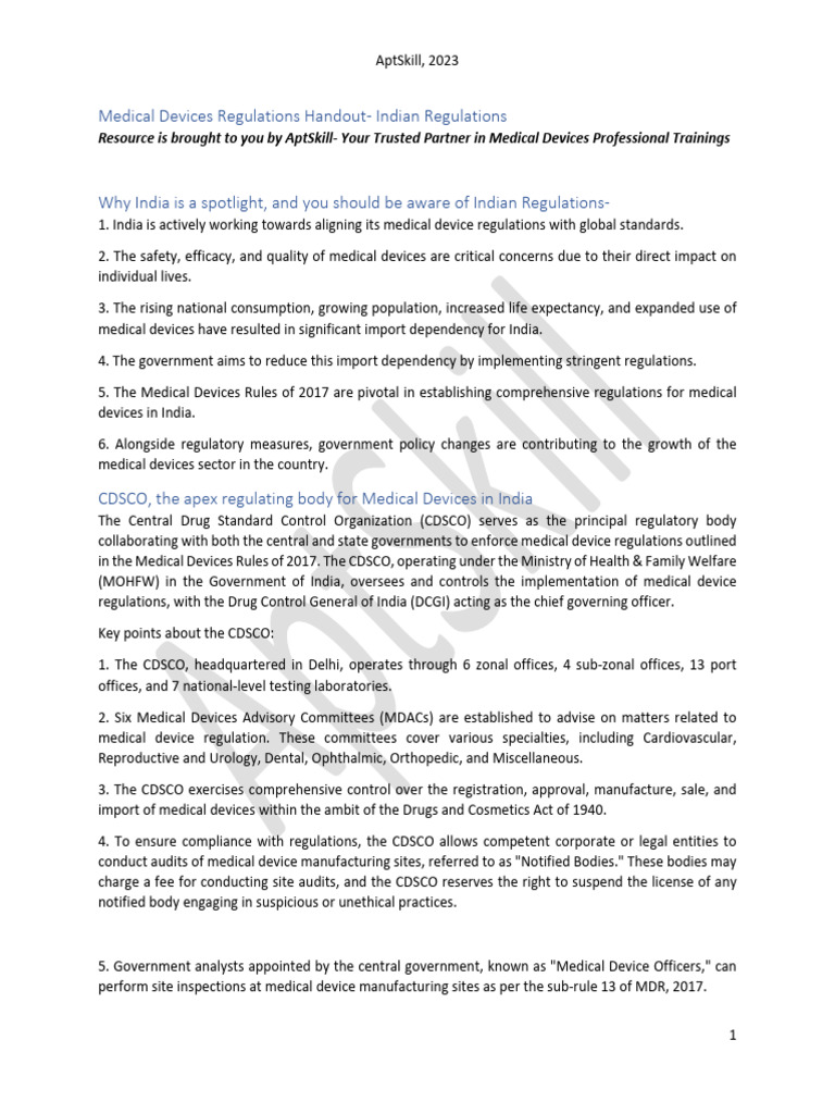 MD Regulations Handout | PDF | Medical Device | Pharmacovigilance