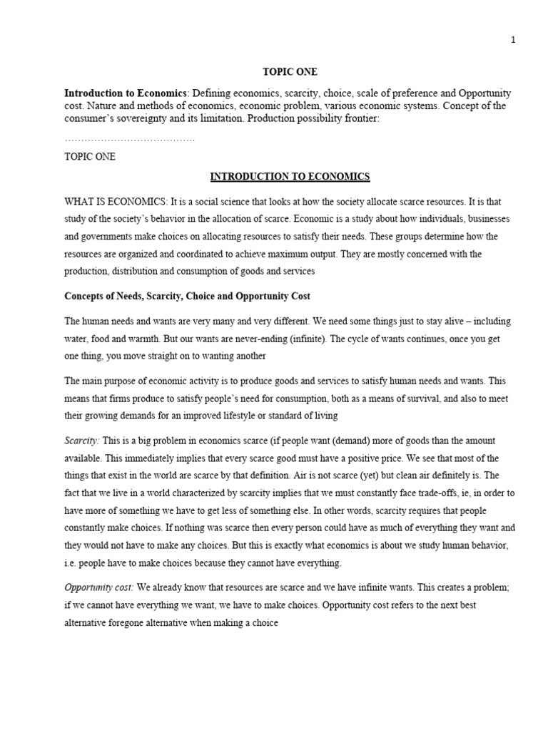 TOPIC ONE-introdcution | PDF | Microeconomics | Free Market