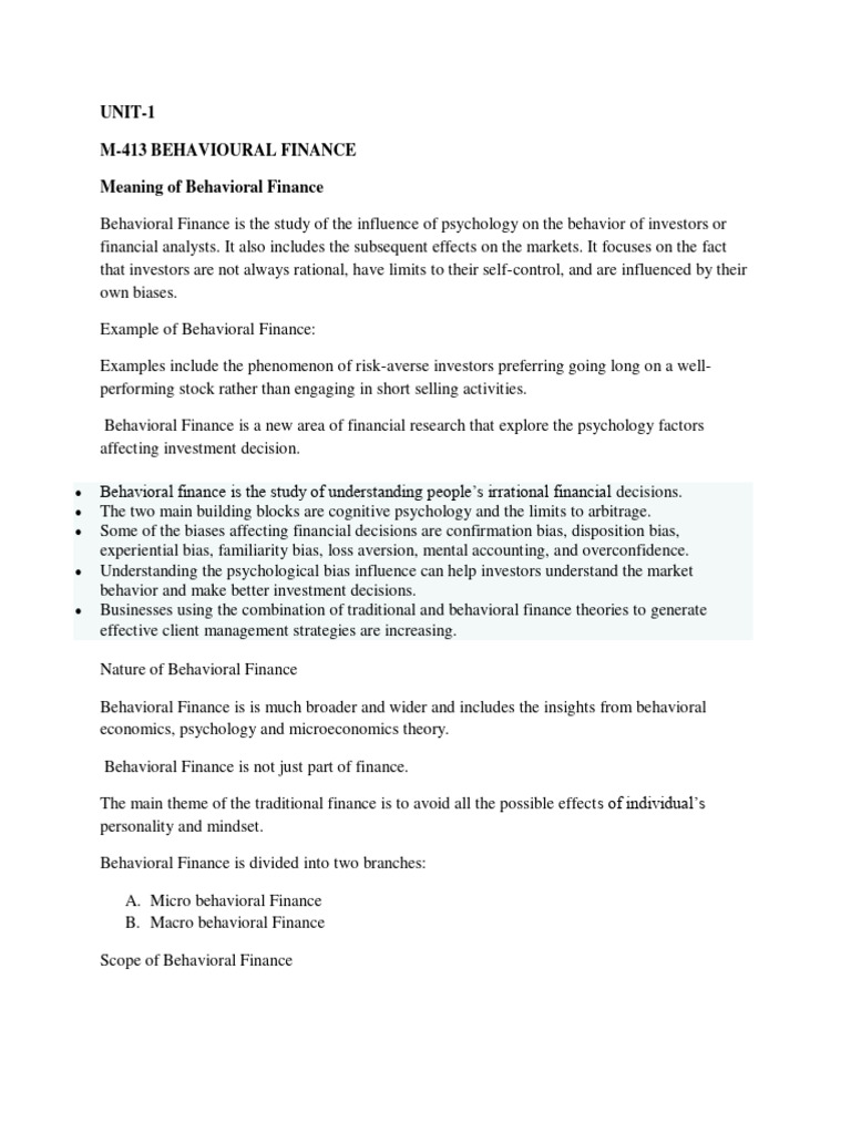 Understanding Behavioral Finance | PDF | Behavioral Economics | Arbitrage