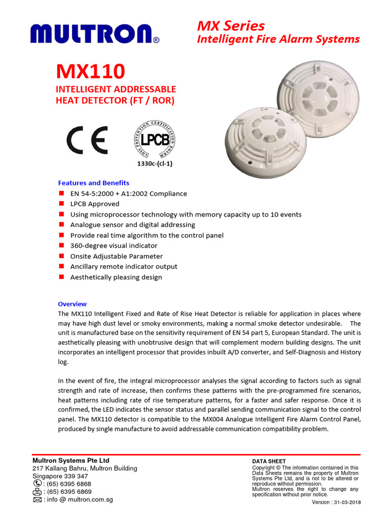 Multron MX110 V1.1 Heat Det | PDF | Sensor | Electronics