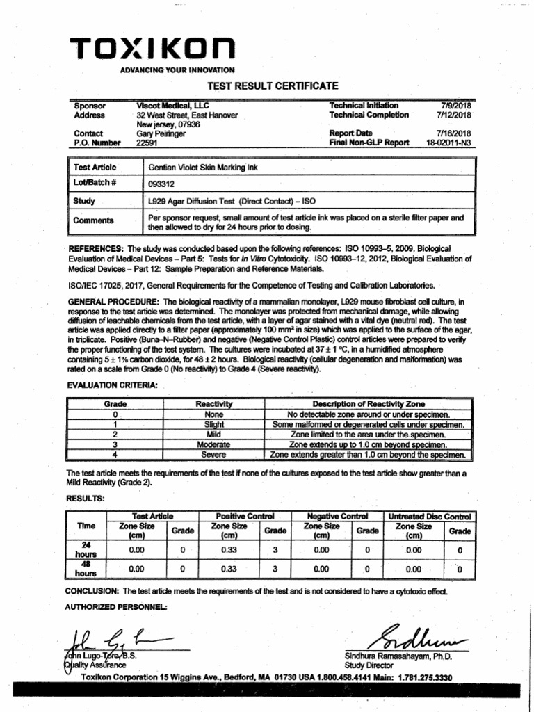 Toxikon Agar Diffusion-Cytoxicity Gentian Violet Marker Ink | PDF