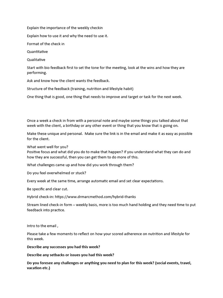 Weekly Client Checkin Document | PDF
