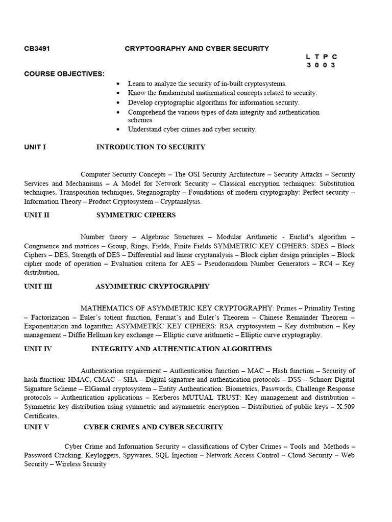 Cryptography & Cybersecurity Course | PDF | Cryptography | Key ...