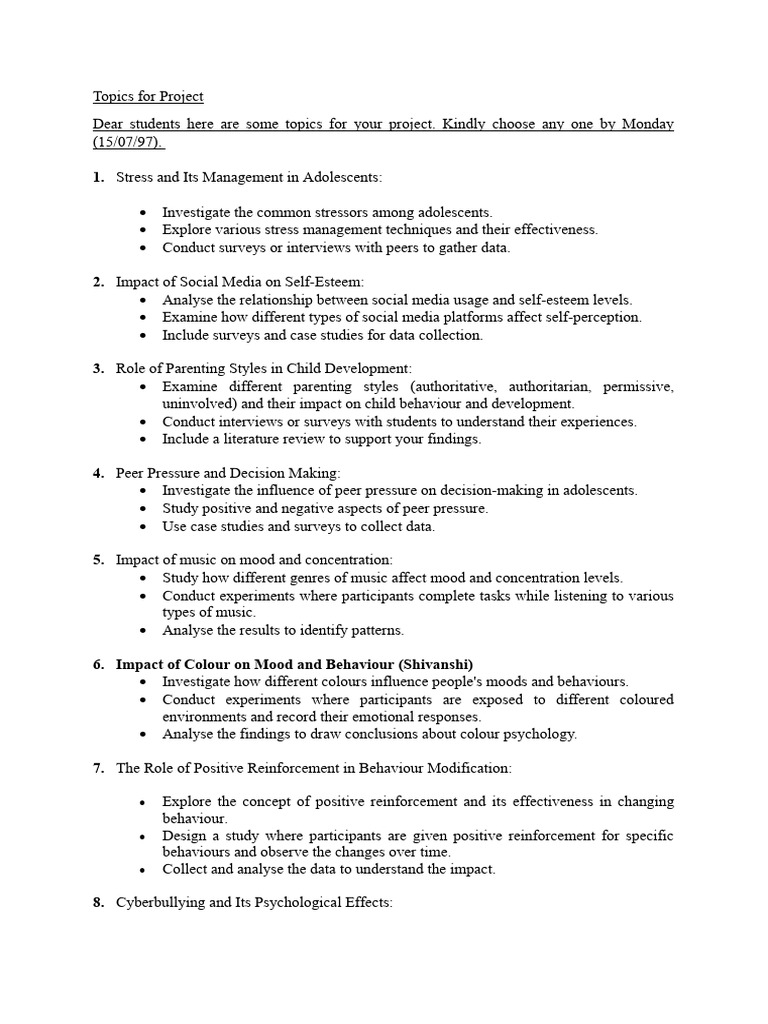 Project Ideas | PDF | Adolescence | Mental Health