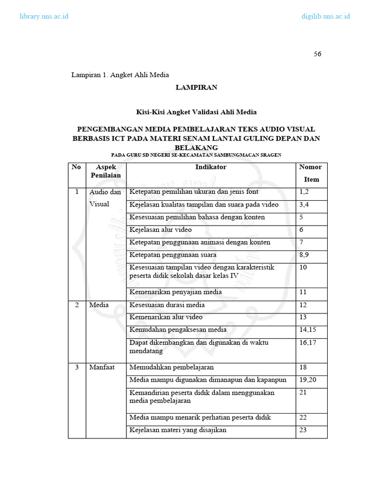 Instrumen Angket Ahli Media | PDF