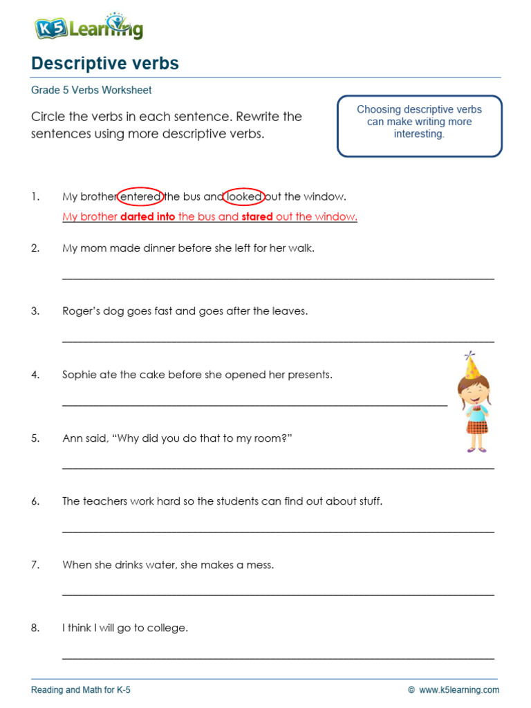 Grade 5 Descriptive Verbs A | PDF | Linguistics | Syntax