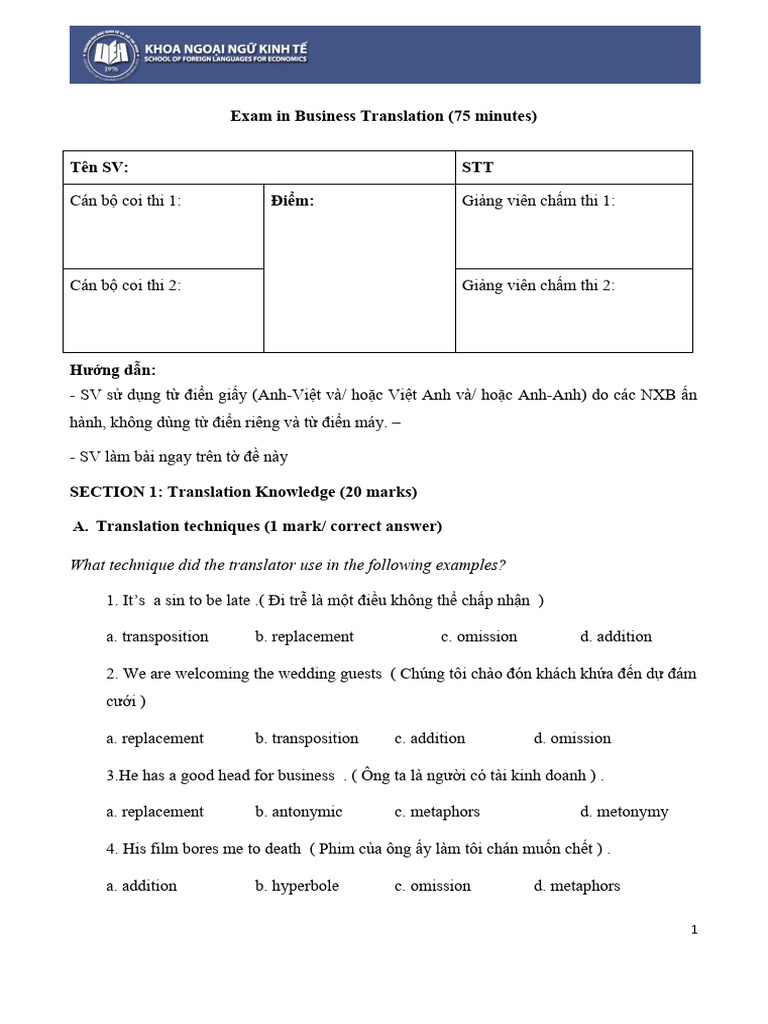 Translation Test.2022 | PDF