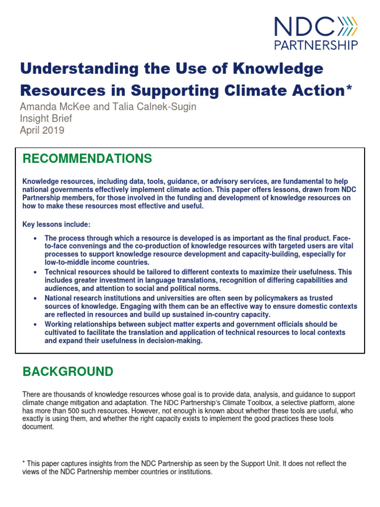 Understanding Use Knowledge Resources Supporting Climate Actioninsight Briefapril 2019 | PDF ...