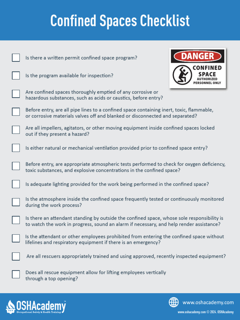 Confined Spaces Checklist Web | PDF | Combustion | Exhaust Gas