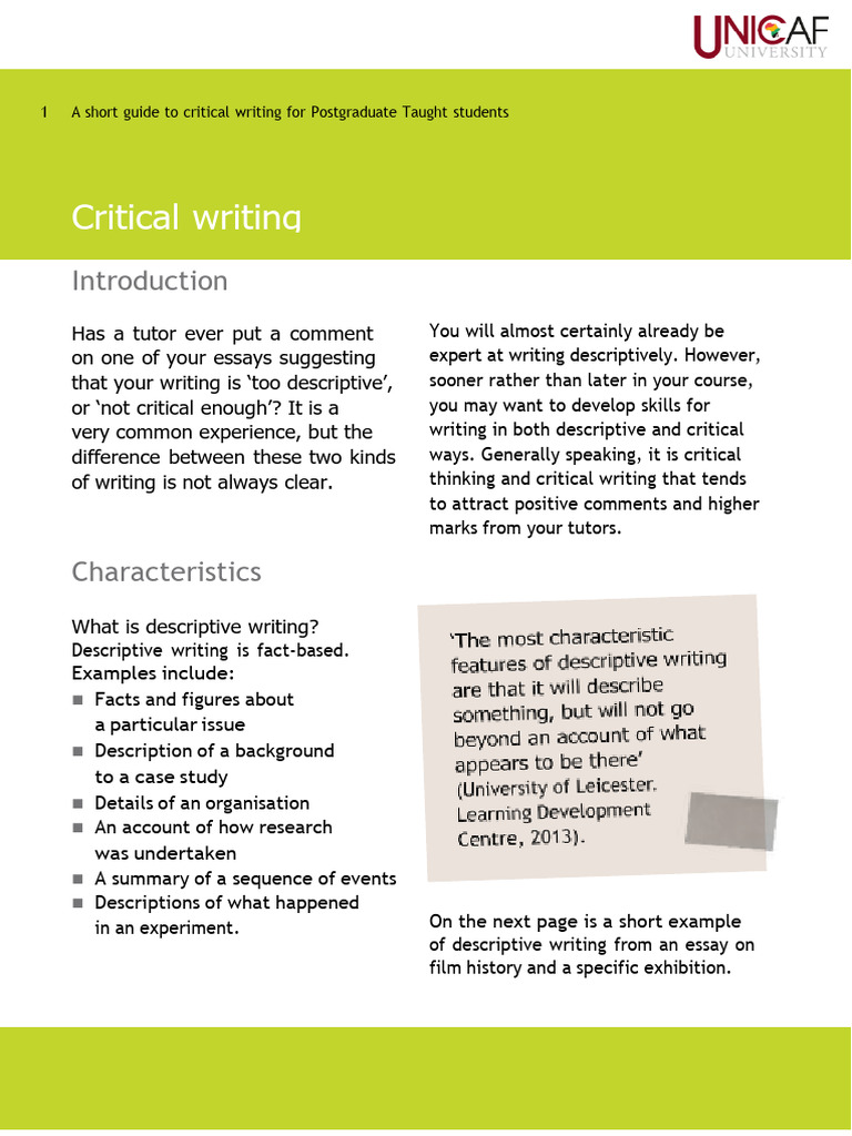 A Short Guide To Critical Writing For Postgraduate Taught Students ...