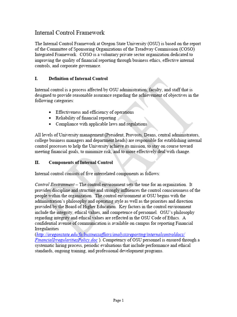 internal_control_framework | PDF | Internal Control | Business