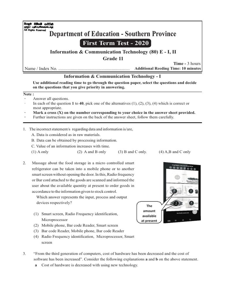 Southern Province Grade 11 Information and Communication Technology Ict ...