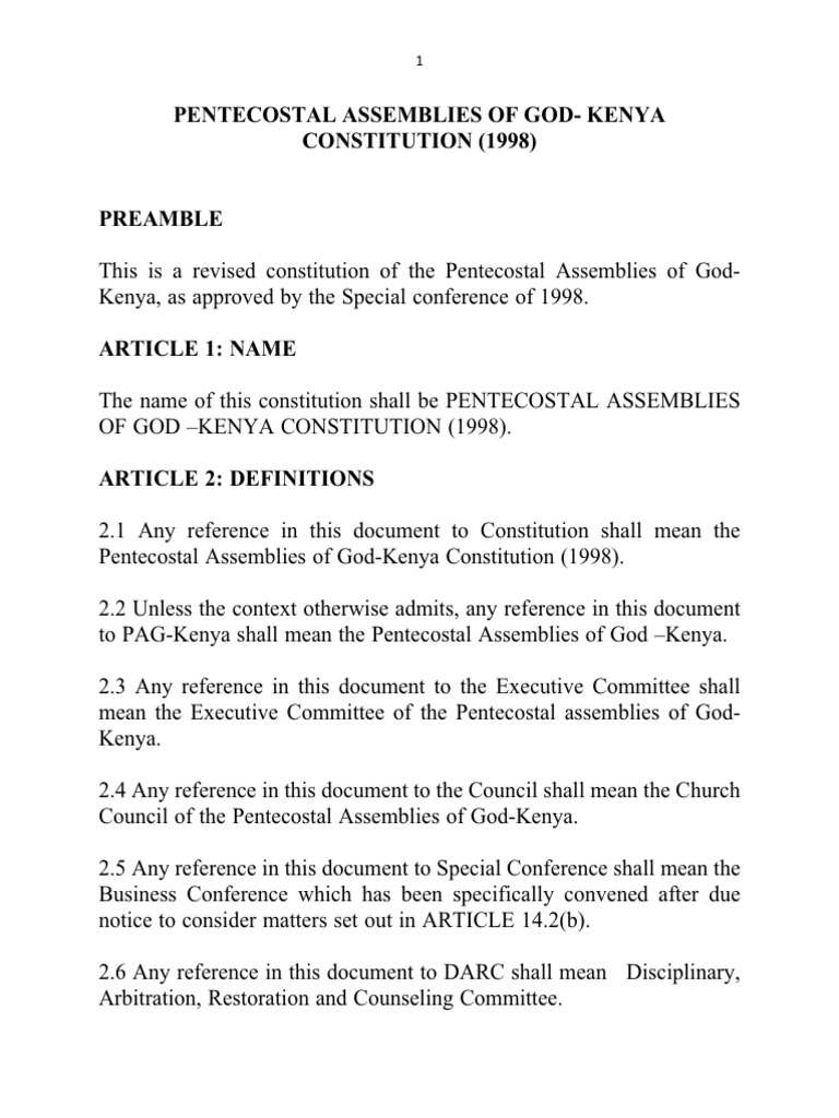 PAG Kenya Constitution - 1998 | PDF | Baptism | Jesus
