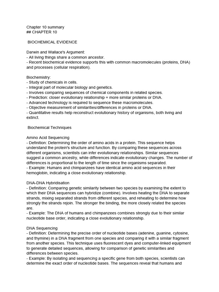 Chapter 10 Summary | PDF | Nucleic Acid Sequence | Evolution